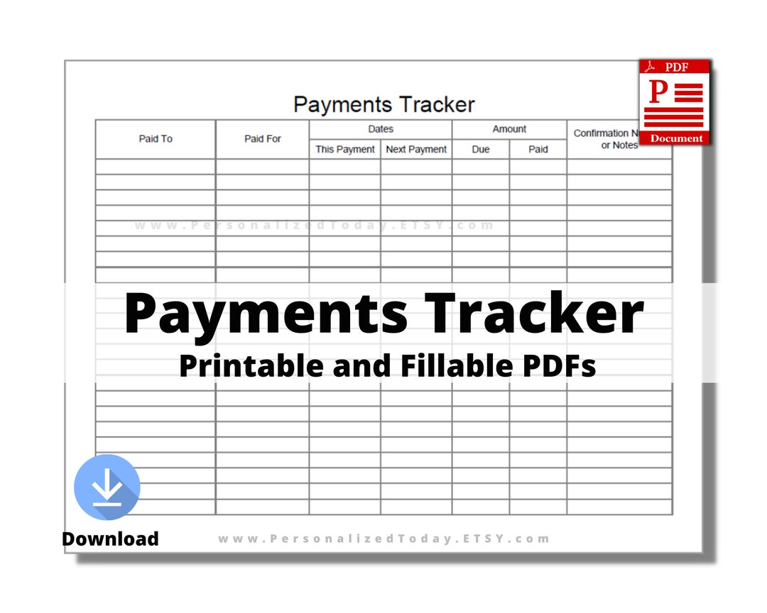PDF Payments Tracker Printable Only and Text Input Fillable - Etsy