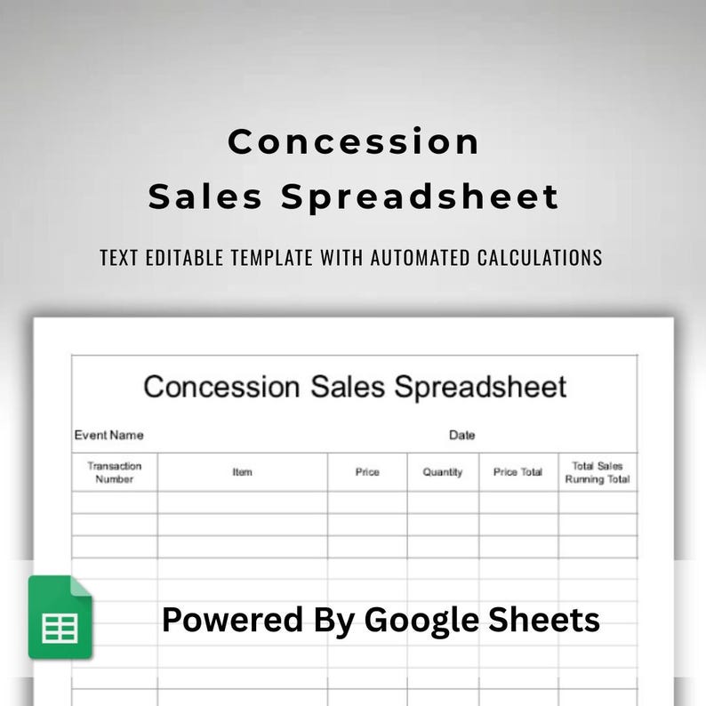 Concession Sales Tracker Google Sheets Template – Snack Bar / Stand ...