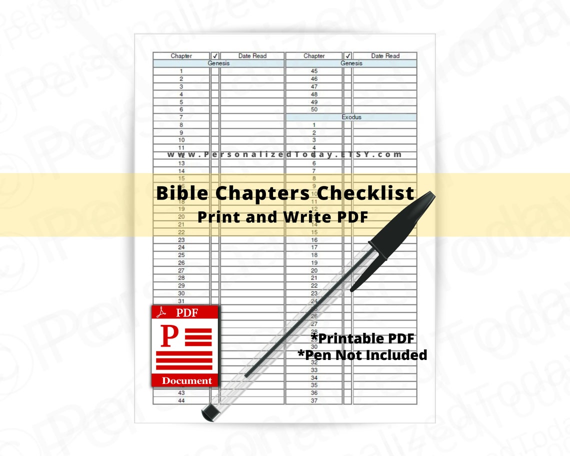 Printable Only PDF Bible Reading Plan Chapters Checklist - Etsy