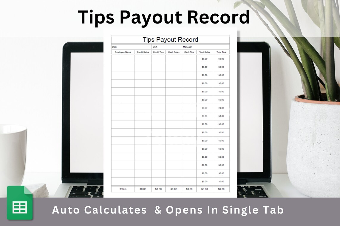 Tips Payout Record Cash and Credit Gratuities Spreadsheet With ...