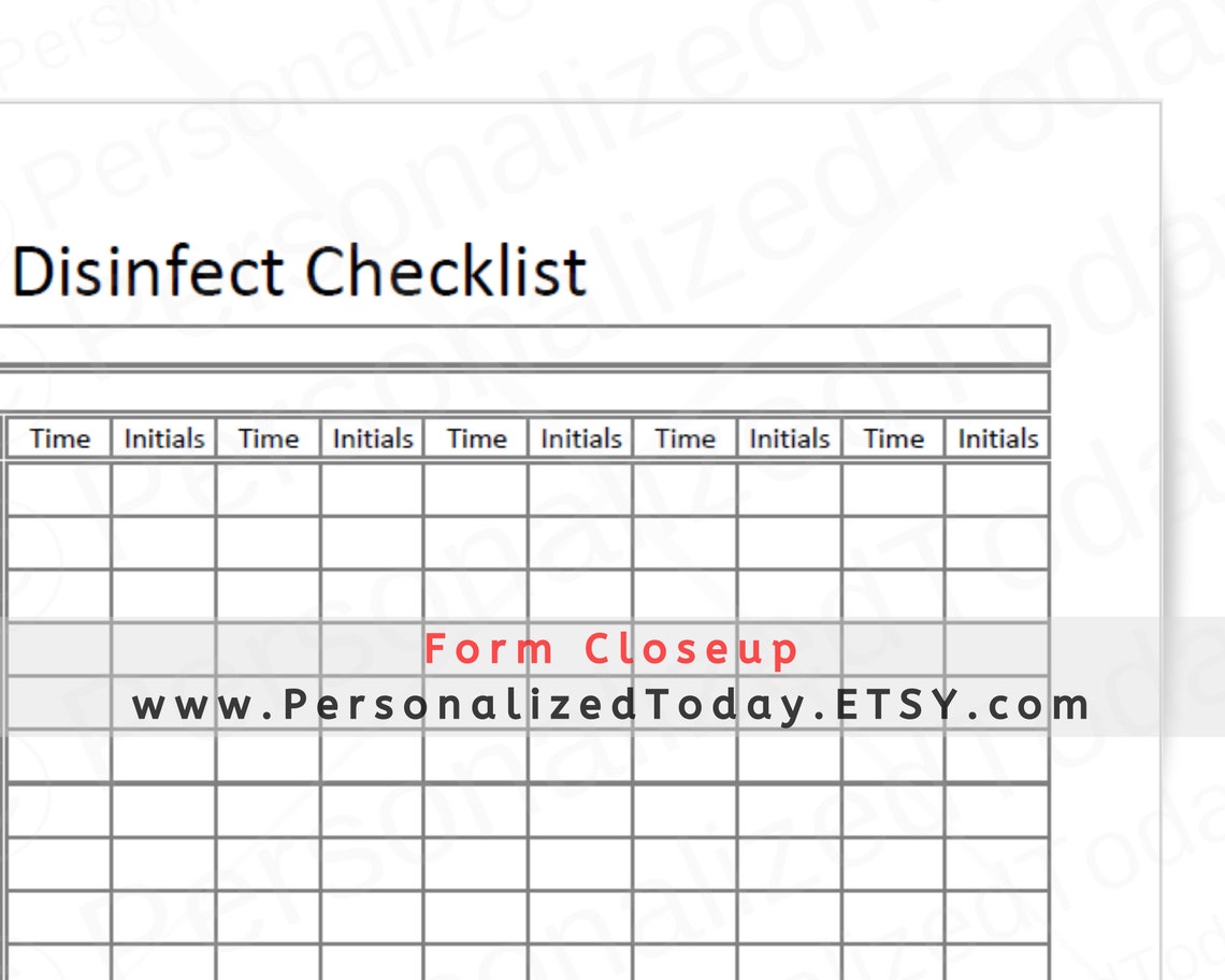 Disinfect Checklist Form Printable Editable PDF US Letter Size | Etsy