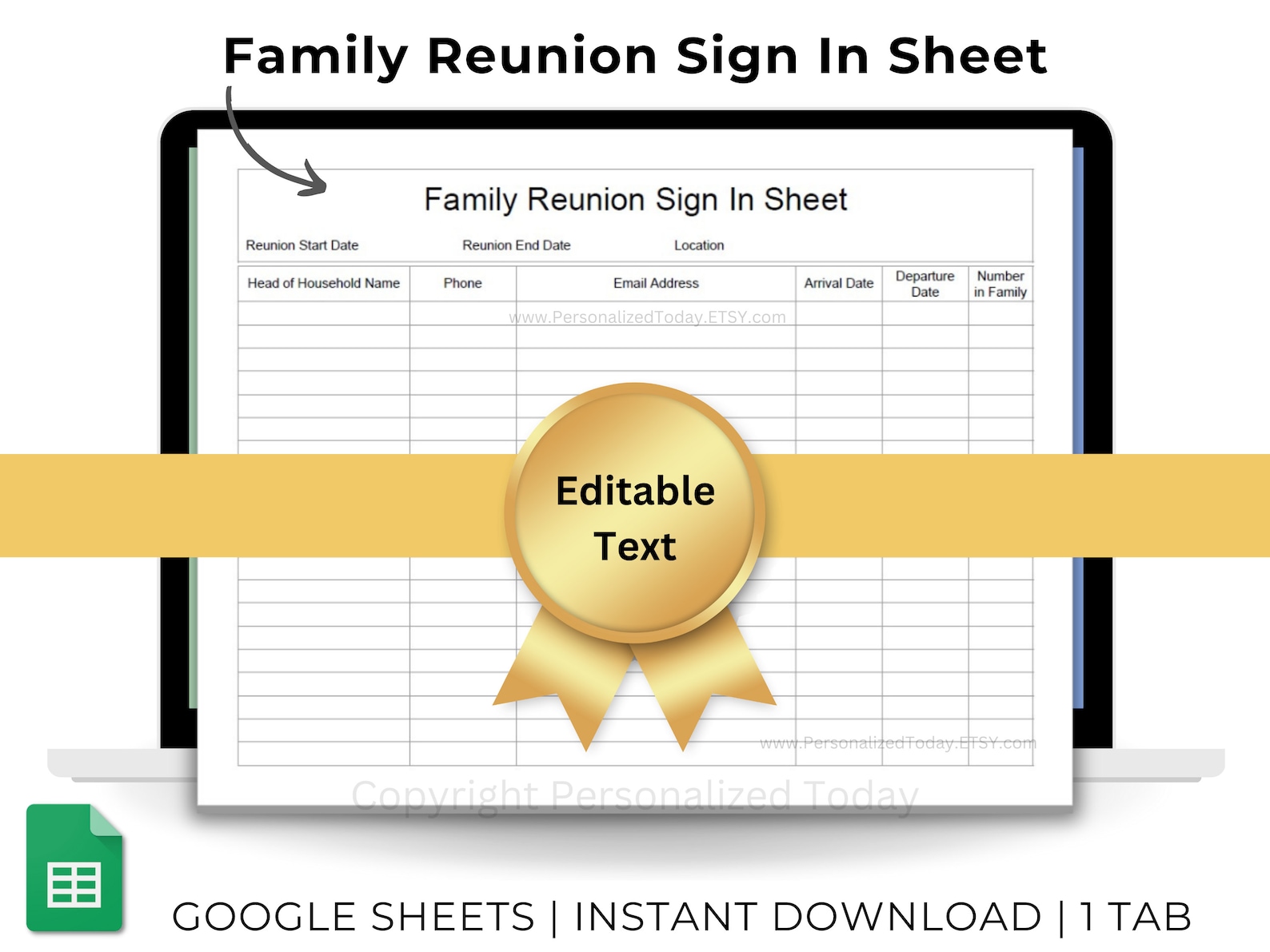 Family Reunion Sign in Sheet Family Get Together Guests Register ...