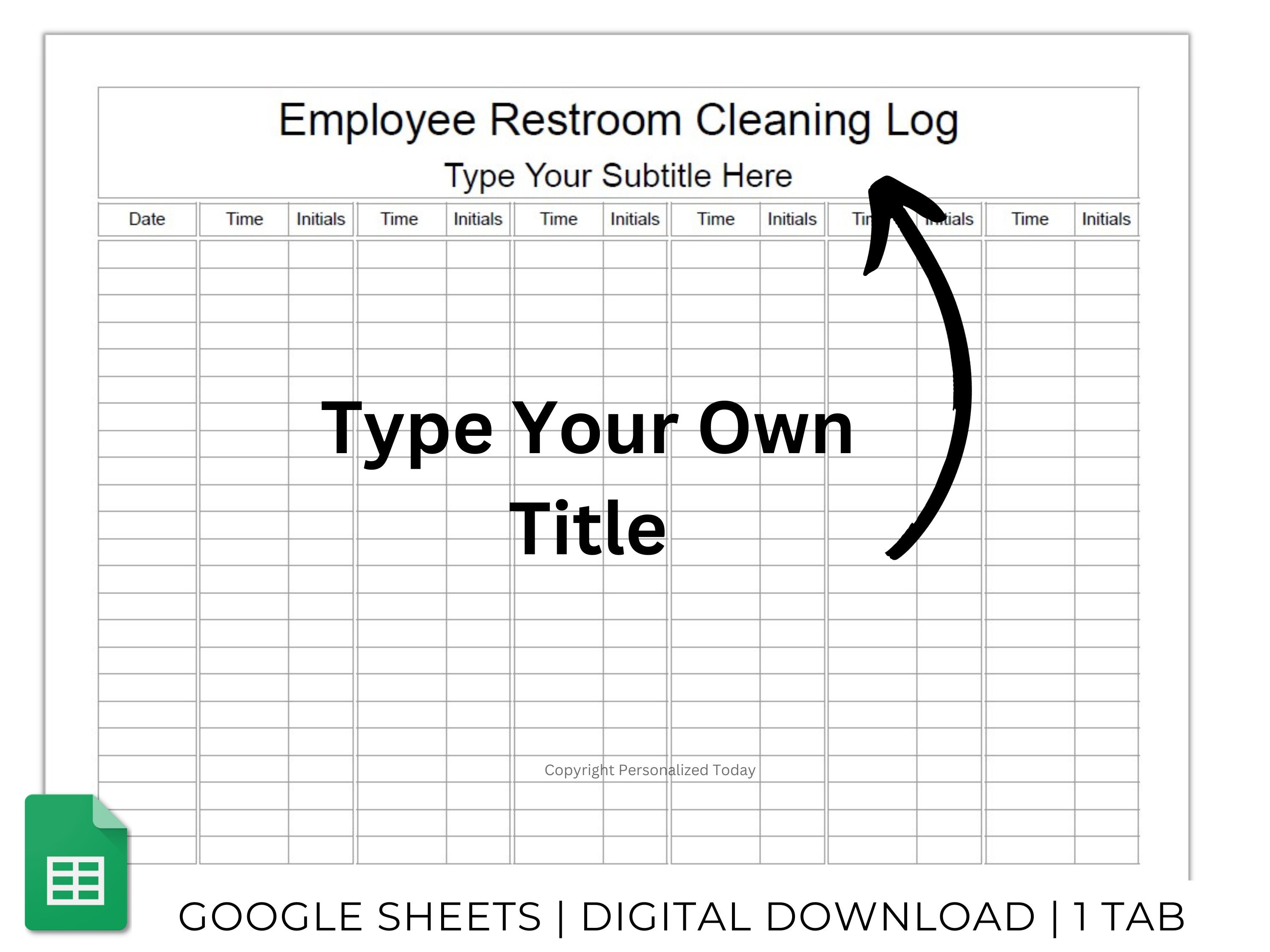 Toilet Check Sheet Restroom Cleaning Log Bathroom Tidiness Chart Google ...