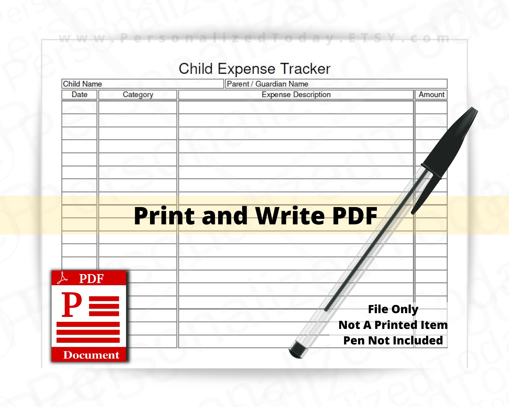 Child Expenses Tracker Fillable and Print and Write PDF Files | Etsy