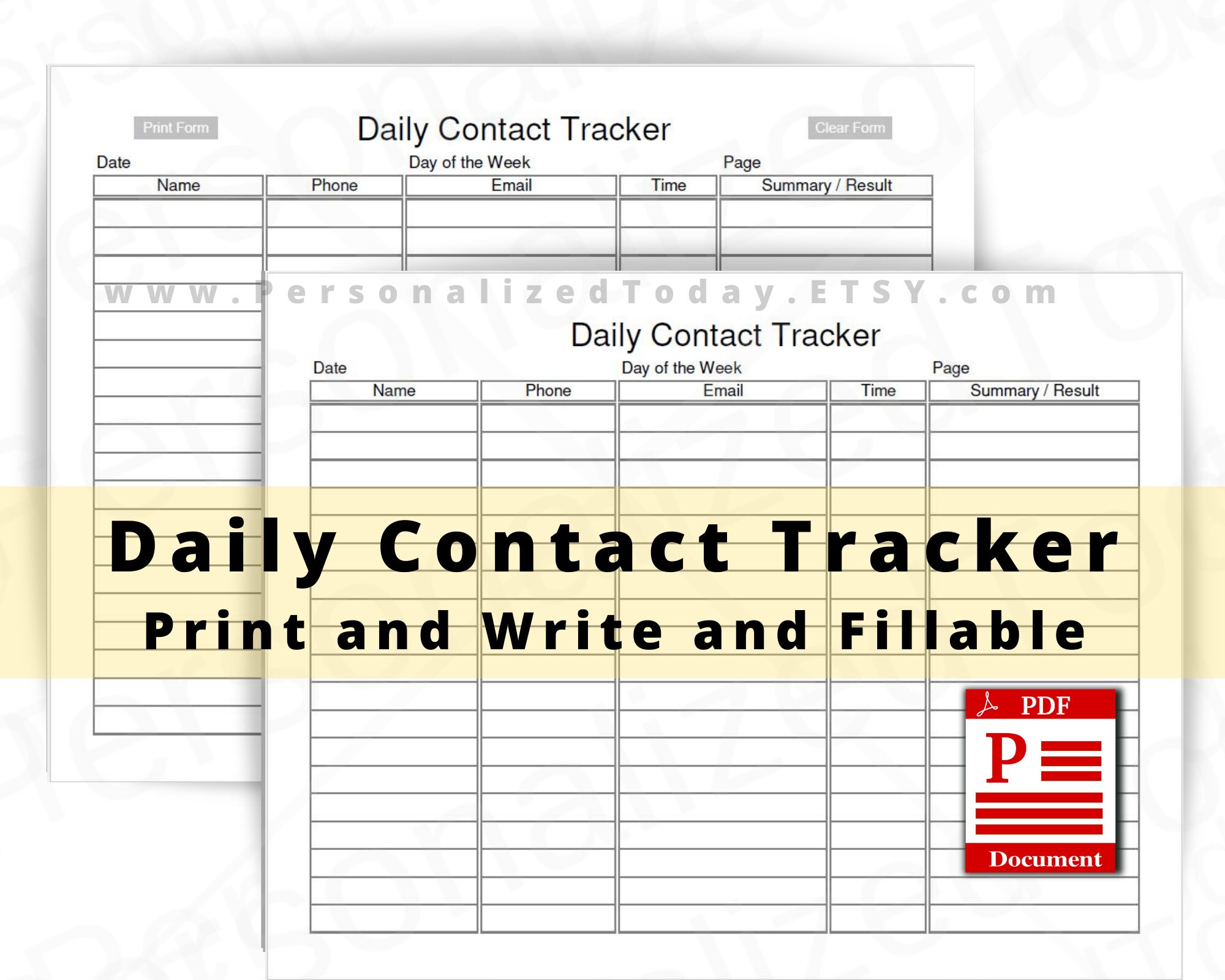 Daily Sales Client Contact Tracker Fillable and Print and Write PDF ...