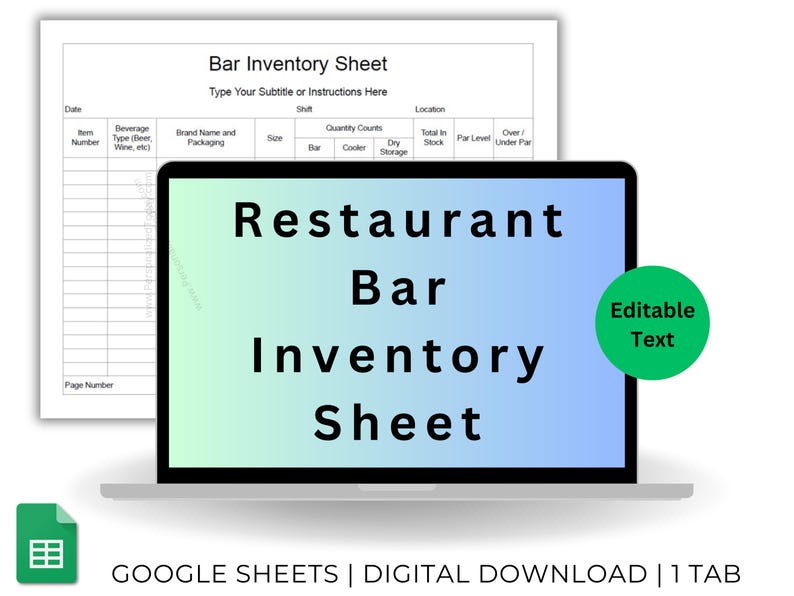Google Sheets Bar Inventory Sheet - Customizable Template for Tracking ...