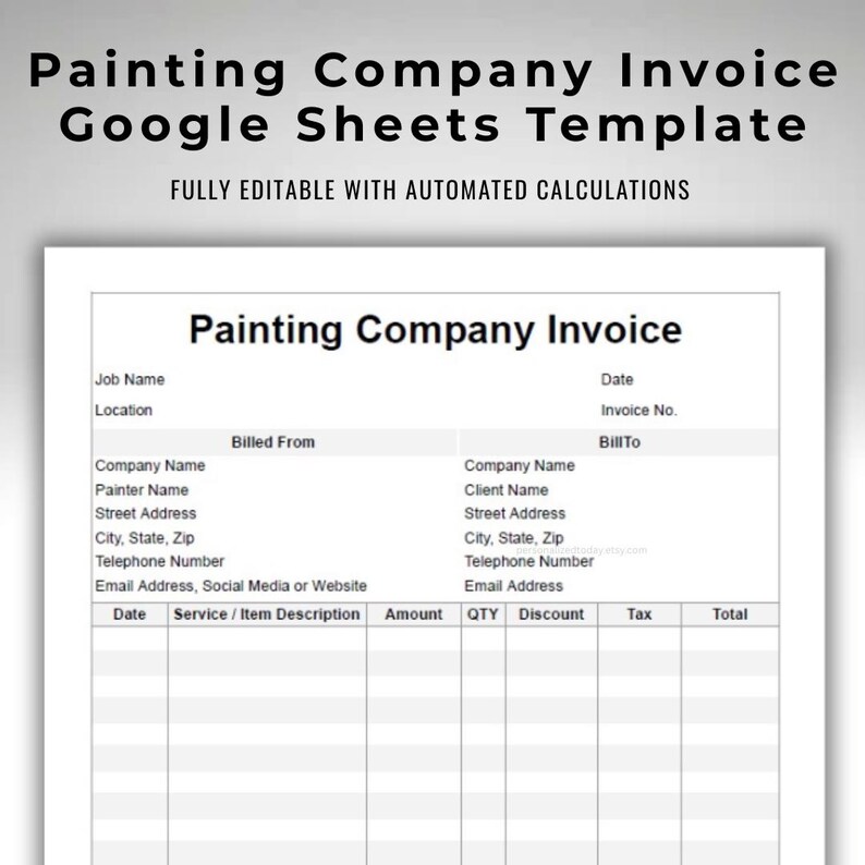 Painting Invoice Template - Professional Painter Billing Receipt for ...