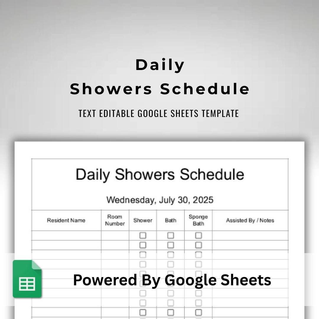 Care Facility Daily Bathing & Shower Schedule - Editable Assisted ...