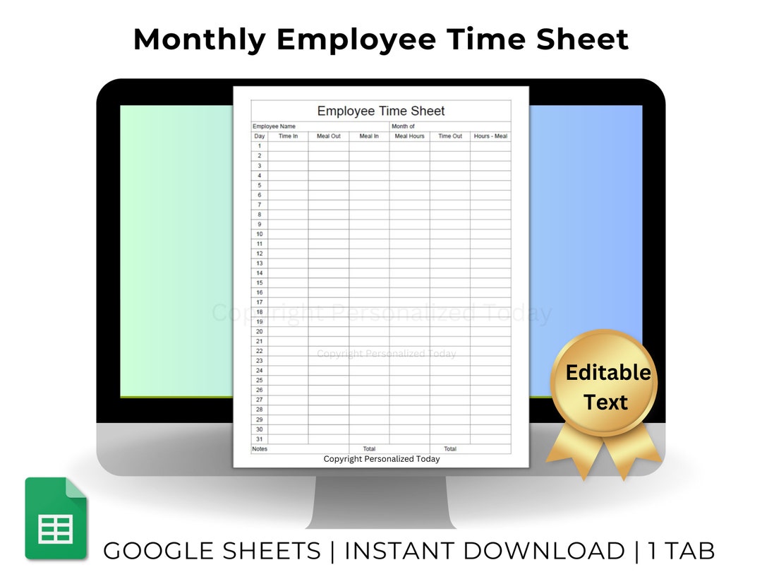Monthly Employee Time Tracker - Hourly Staff Member Time Sheet With ...