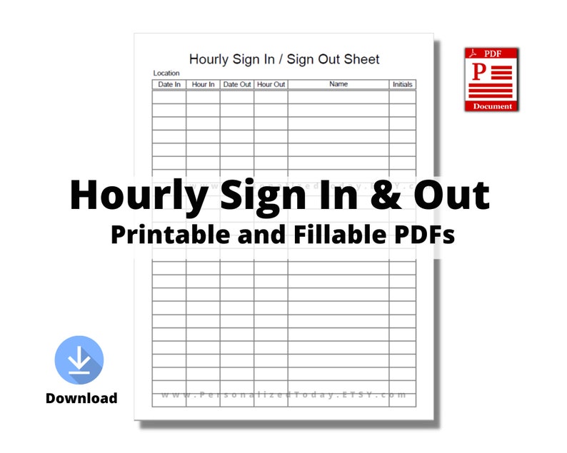 Printable Hourly Sign in and Out Sheet Print and Write and - Etsy