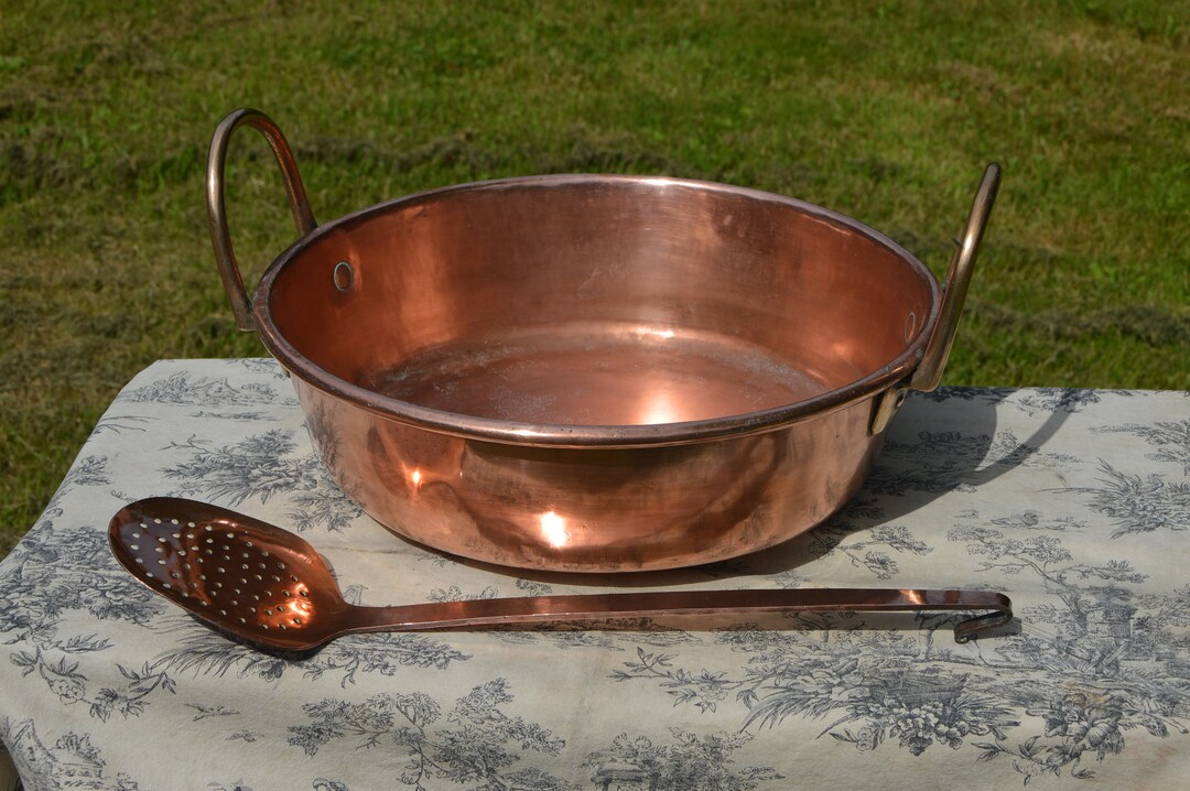 Jam Pan Antique Copper Professional Jelly Pan and Ecumoire 40cm Rolled ...