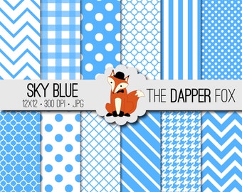 Blue Digital Paper Pack INSTANT DOWNLOAD 12x12 Chevron | Etsy