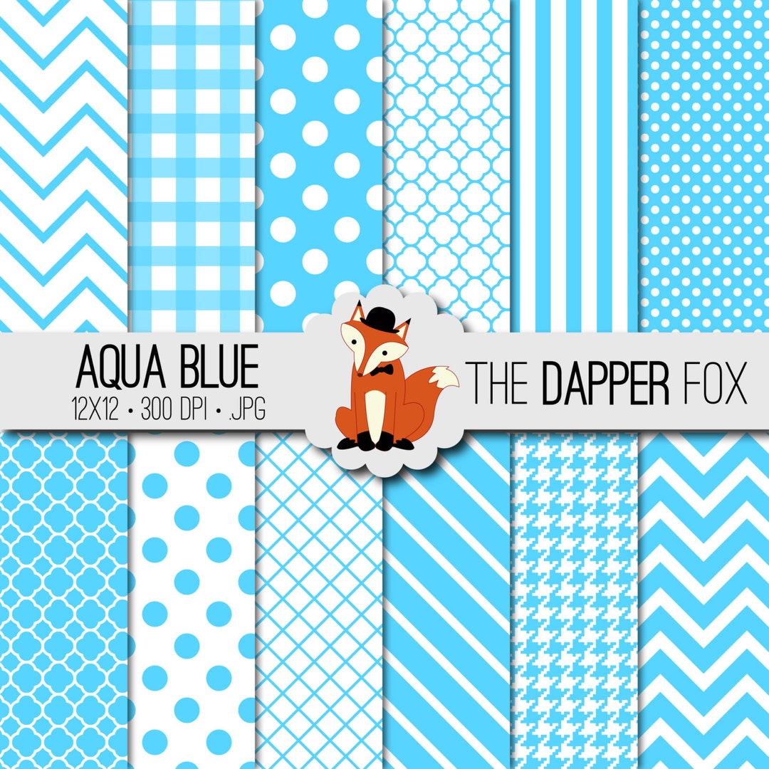 Aqua Blue Digital Paper Pack INSTANT DOWNLOAD 12x12 Chevron, Stripes ...
