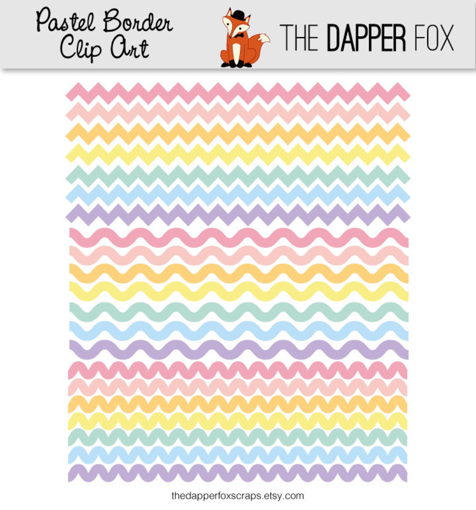 Pastel Border Ribbon Digital Clip Art in Chevron Stitched Zig Zag Ric ...