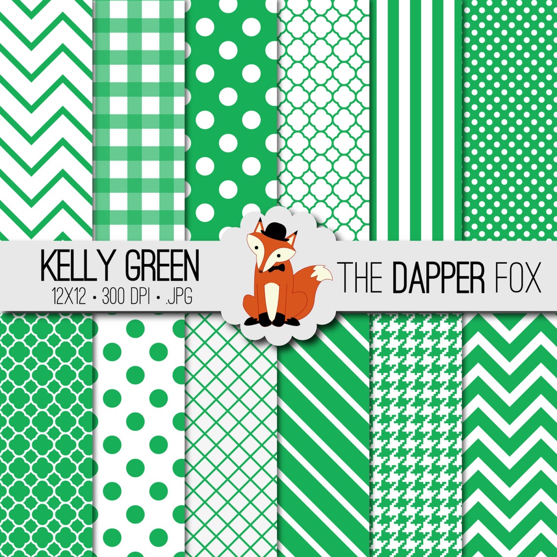 Kelly Green Digital Paper Pack INSTANT DOWNLOAD 12x12 Chevron, Stripes ...
