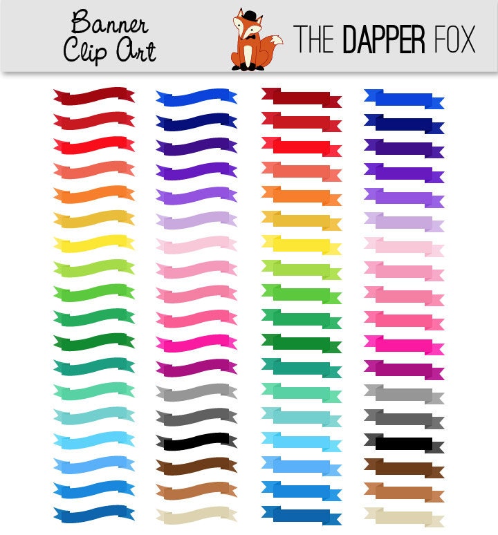 Banner Ribbon Digital Clip Art INSTANT DOWNLOAD 36 Colours Digital ...