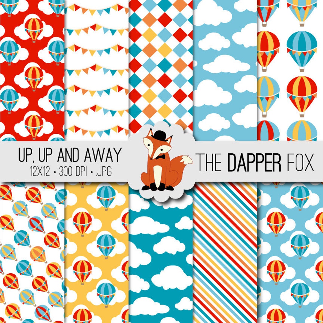 Hot Air Balloon Digital Paper Pack INSTANT DOWNLOAD 12x12 Hot Air ...