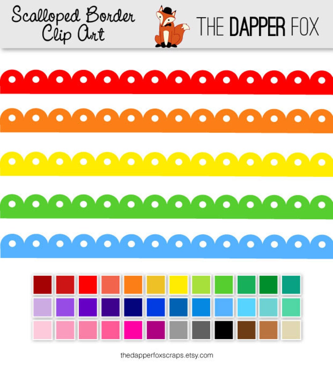 Rainbow Polka Dot Scalloped Border Digital Clip Art INSTANT DOWNLOAD 36 ...