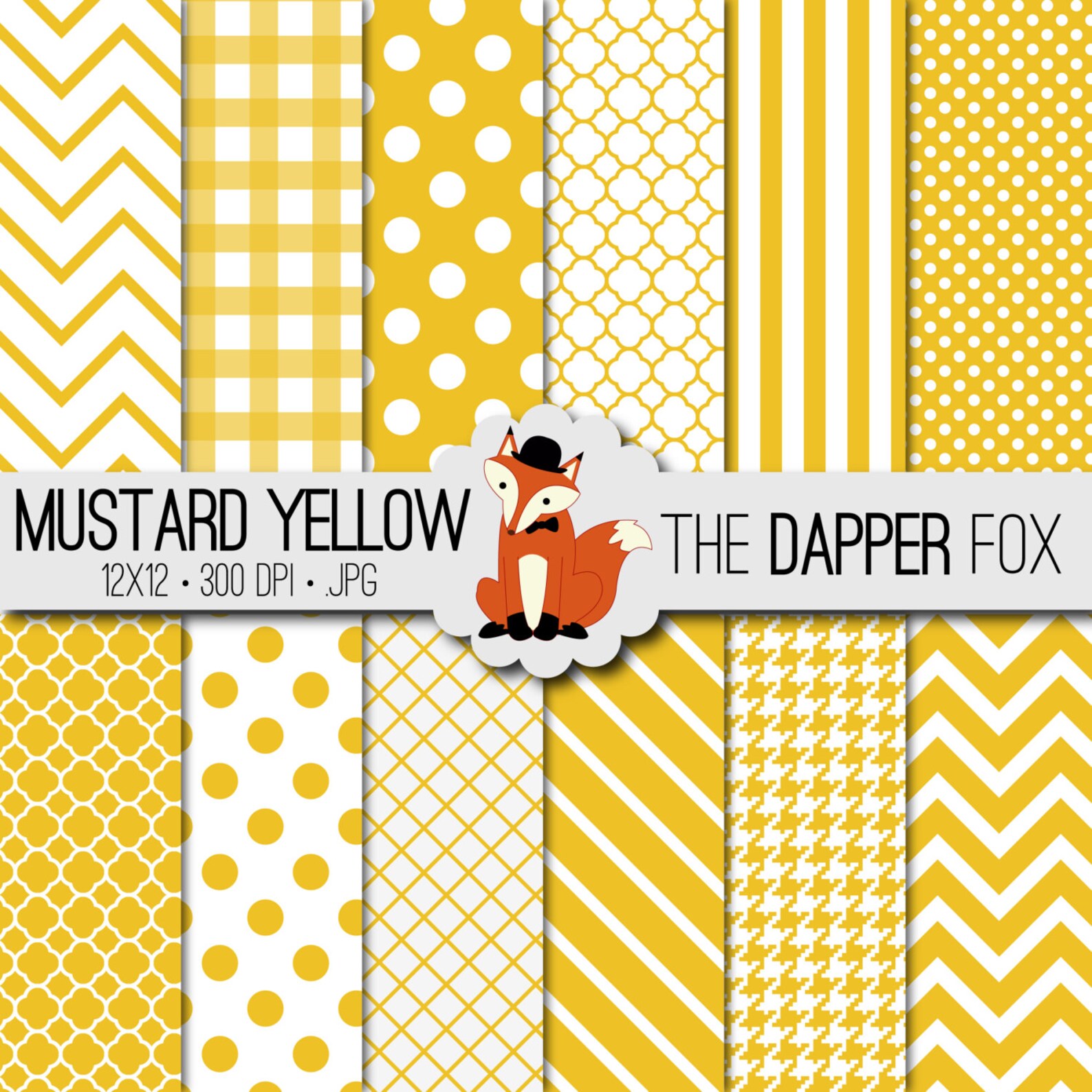 Mustard Yellow Digital Paper Pack INSTANT DOWNLOAD 12x12 Chevron ...