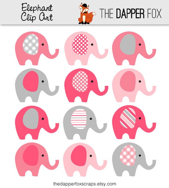 Baby Elephant Svg Pink Gray Elephant Clipart Baby Shower