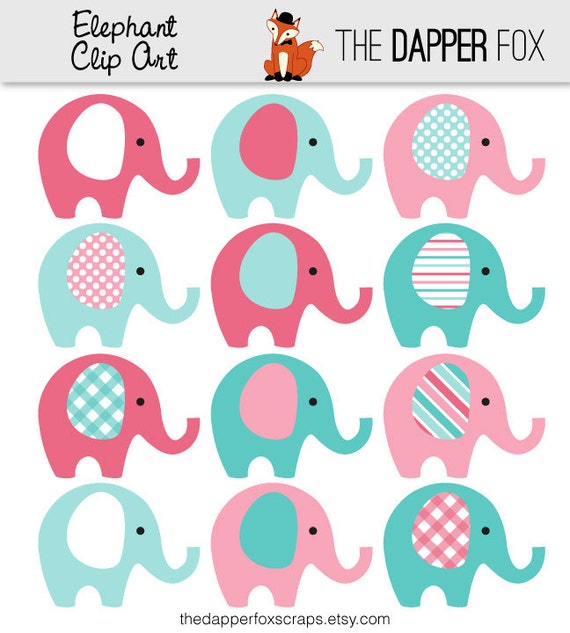 Pink And Grey Elephant Clip Art Instant By Thedapperfoxscraps Pink