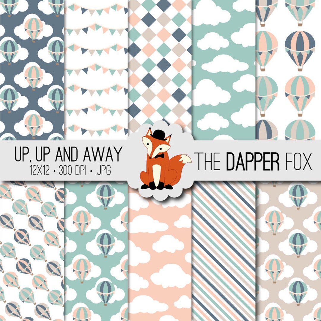 Hot Air Balloon Digital Paper Pack INSTANT DOWNLOAD 12x12 Hot Air ...