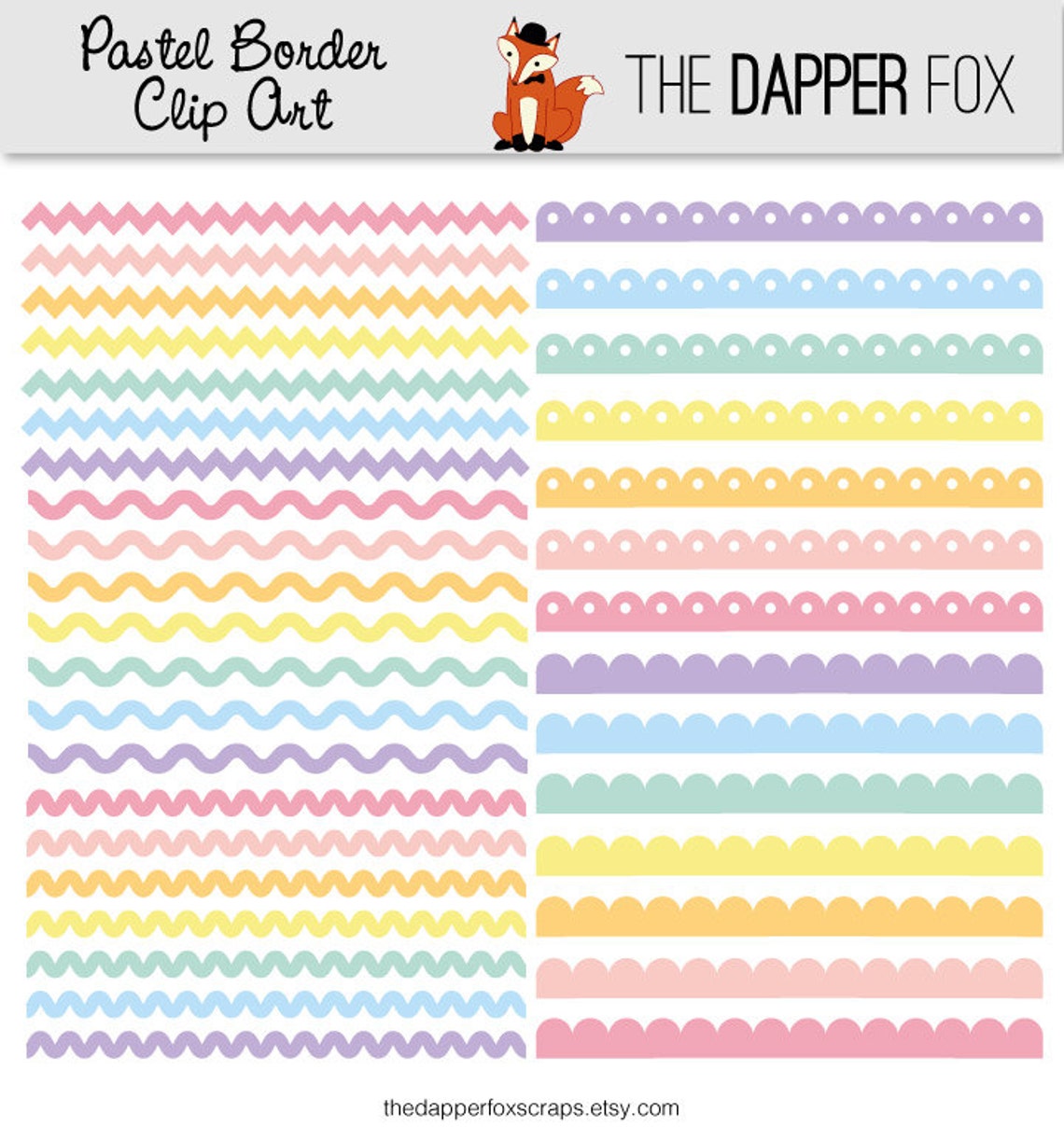 Pastel Border Ribbon Digital Clip Art in Chevron Stitched Zig Zag Ric ...