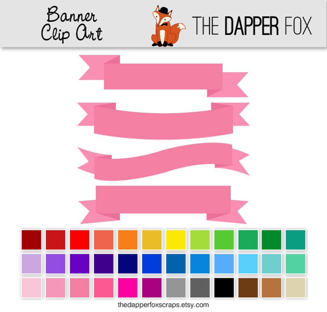 Banner Ribbon Digital Clip Art INSTANT DOWNLOAD 36 Colours Digital ...
