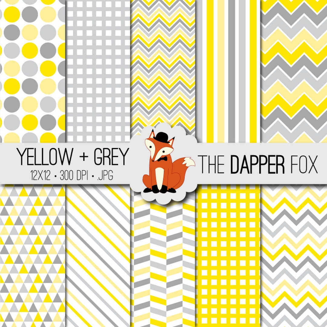 Yellow and Grey Geometric Digital Paper Pack INSTANT DOWNLOAD 12x12 ...