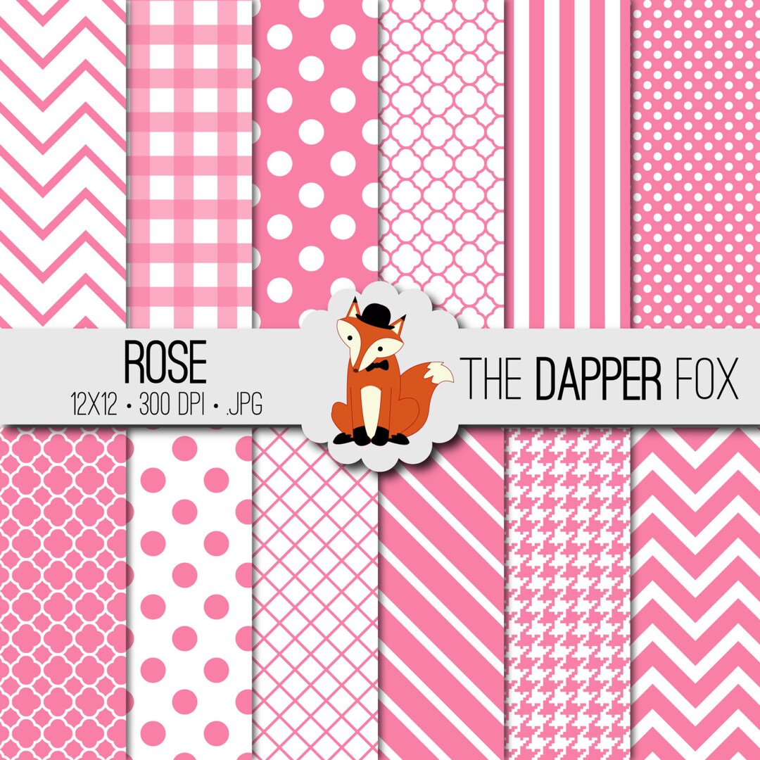 Rose Pink Digital Paper Pack INSTANT DOWNLOAD 12x12 Chevron, Stripes ...