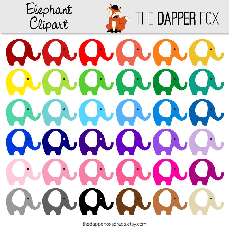 Elephant Rainbow Digital Clipart Clip Art INSTANT DOWNLOAD 36 Colours ...