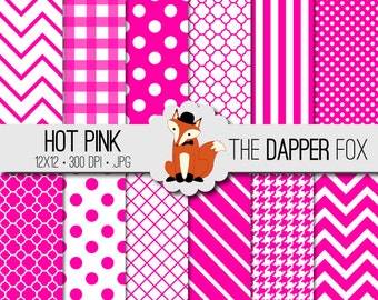 Pink Digital Paper. Chevron Herringbone Dots Stripes Quatrefoil Plaid ...
