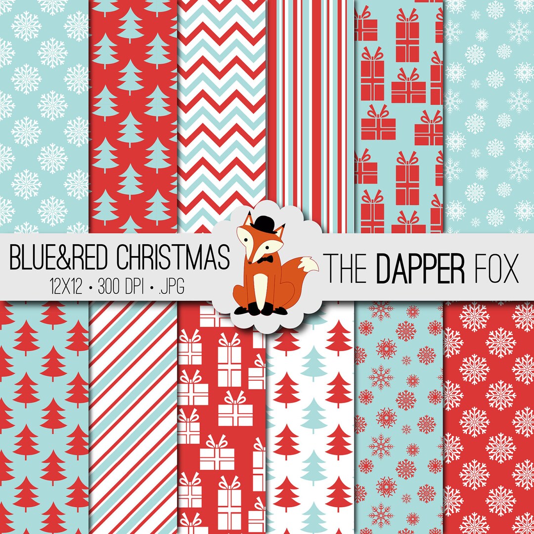 Christmas Red and Blue Digital Paper Pack INSTANT DOWNLOAD 12x12 Trees ...