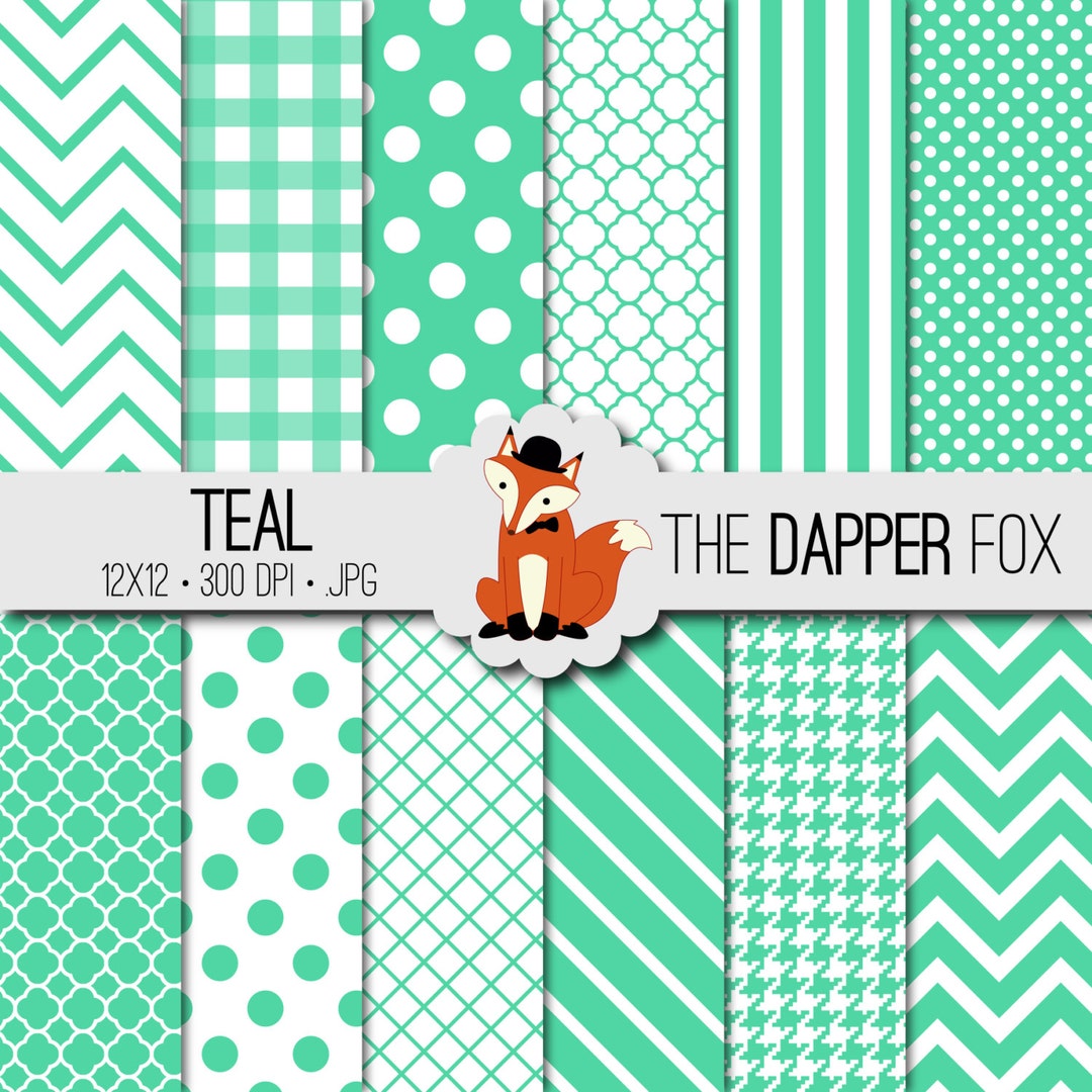 Teal Digital Paper Pack INSTANT DOWNLOAD 12x12 Chevron, Stripes, Dots ...
