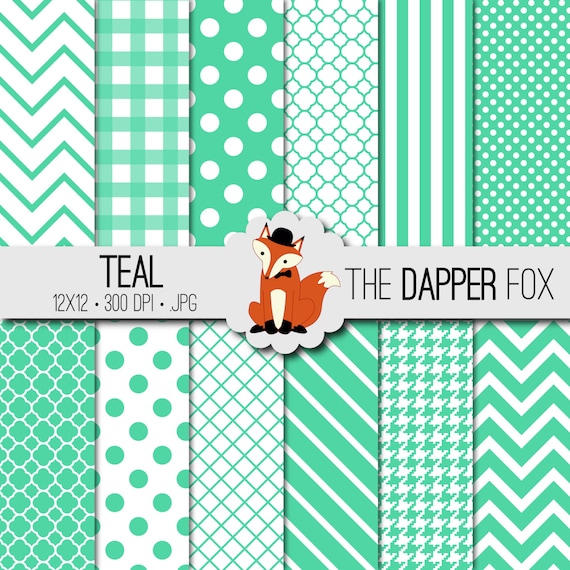Teal Digital Paper Pack INSTANT DOWNLOAD 12x12 Chevron | Etsy