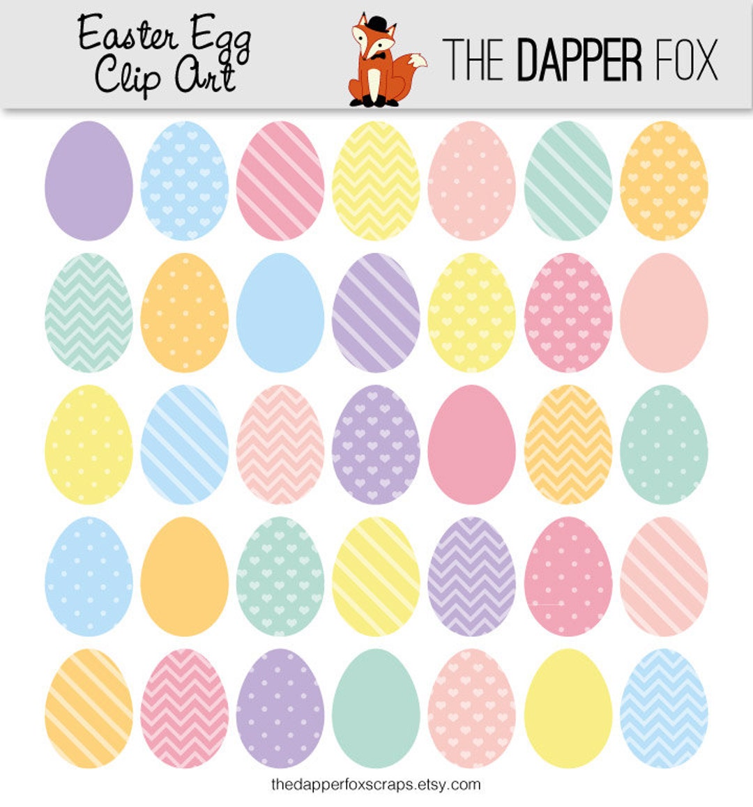 Easter Egg Clip Art Patterned Pastel Easter Clipart INSTANT DOWNLOAD ...