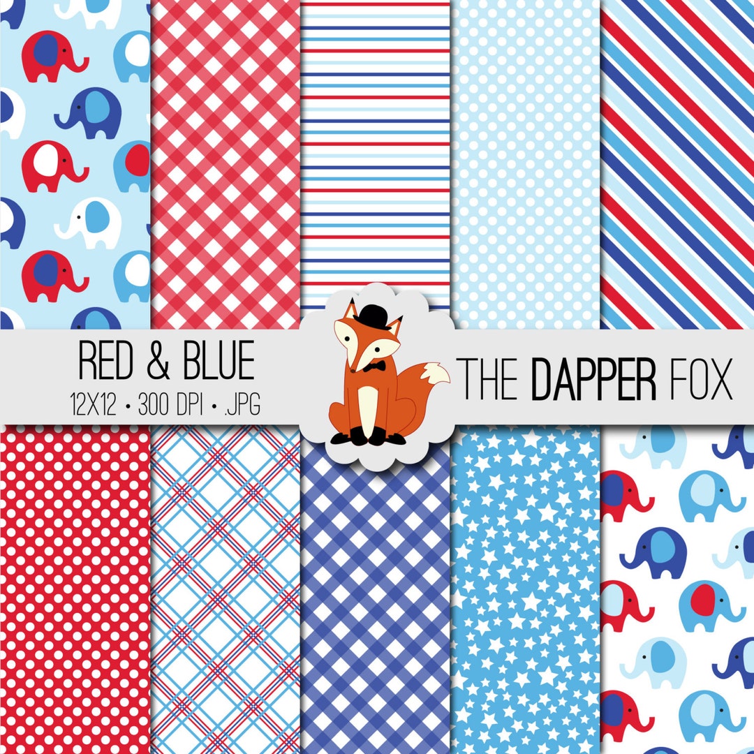Red and Blue Elephant Digital Paper Pack INSTANT DOWNLOAD 12x12 Baby ...