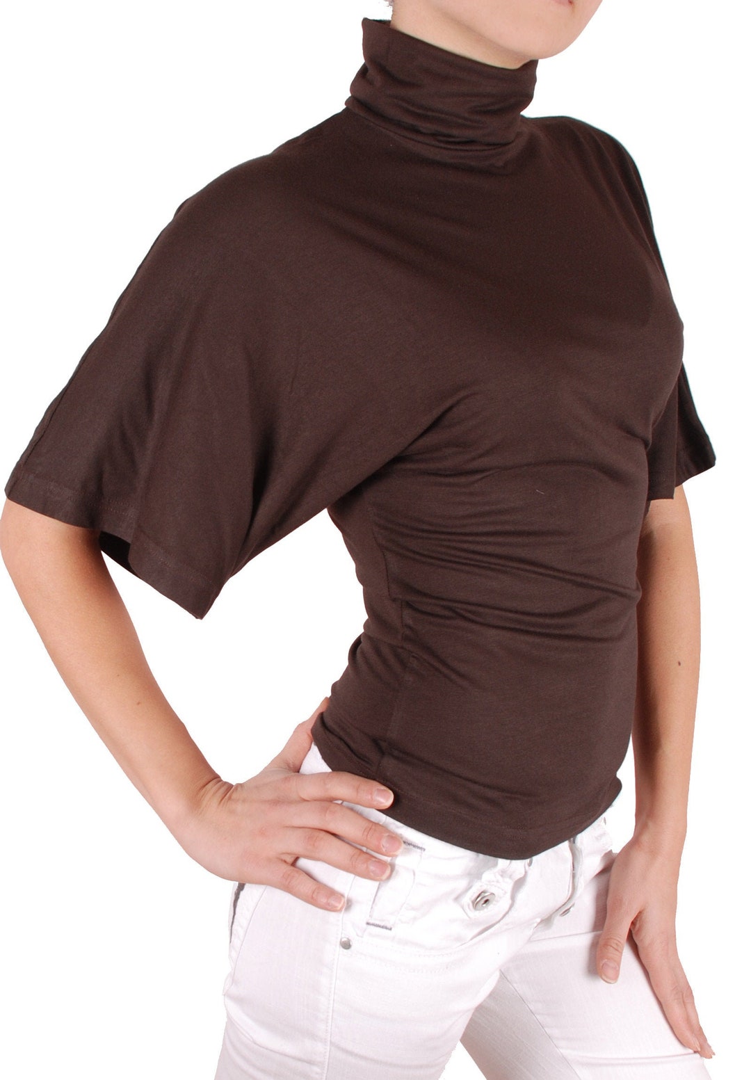 Turtleneck Top Wide Sleeve Top Elegant Blouse Fitted Top - Etsy