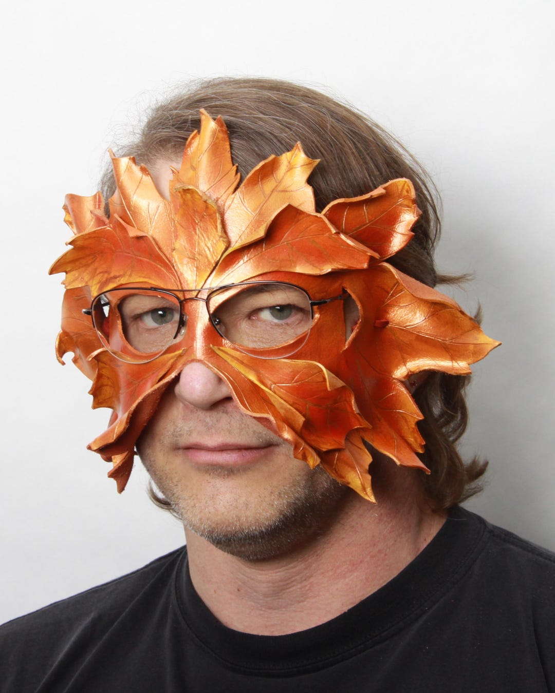 100% Leather Mask: Green Man/autumn Man/fall-orange Man - Wear on ...
