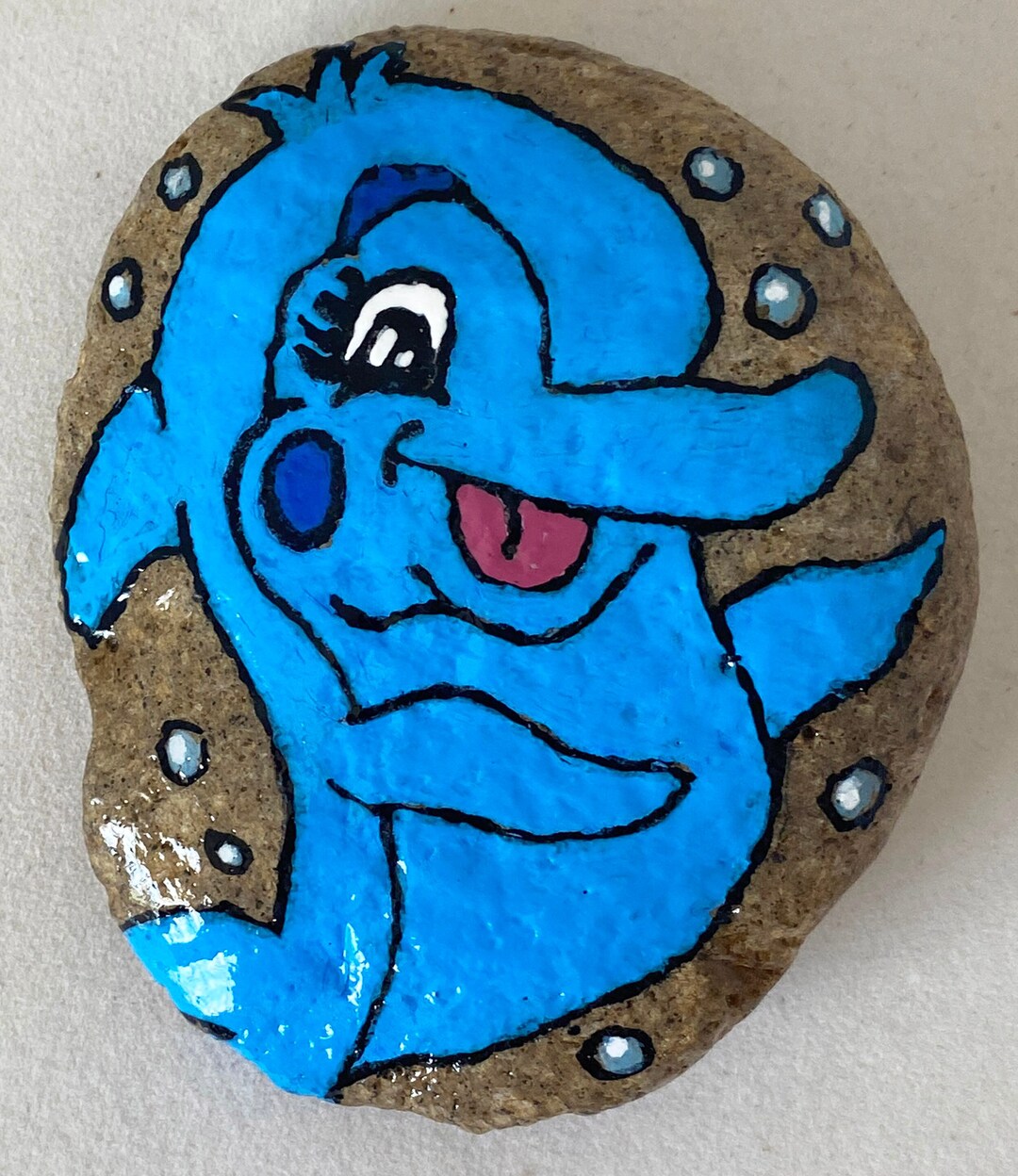 Painted Rock Pebble Pet: Happy Blue Dolphin Art - Etsy