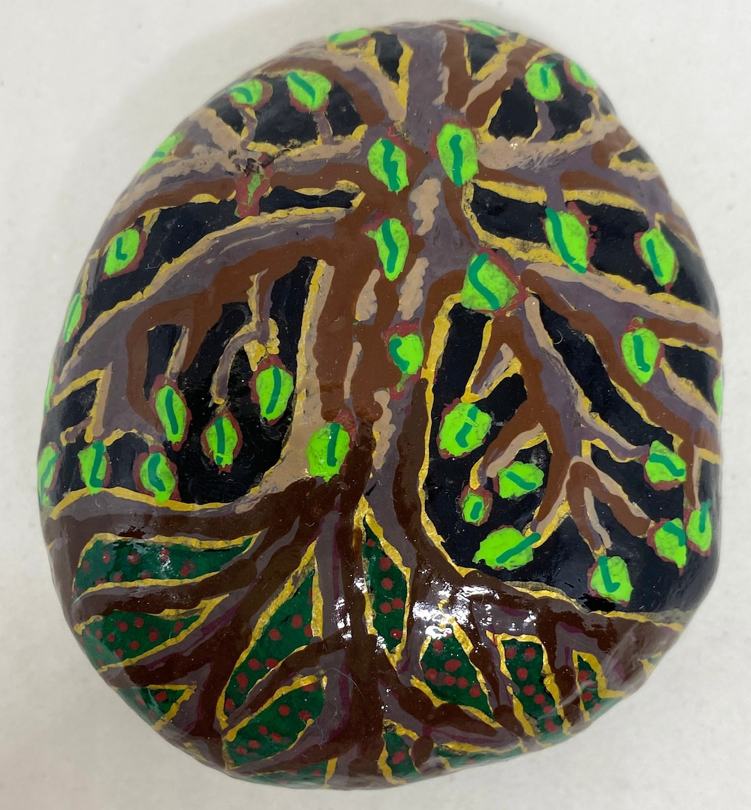 Painted Tree of Life Rock: Yggdrasil Pagan Decor - Etsy