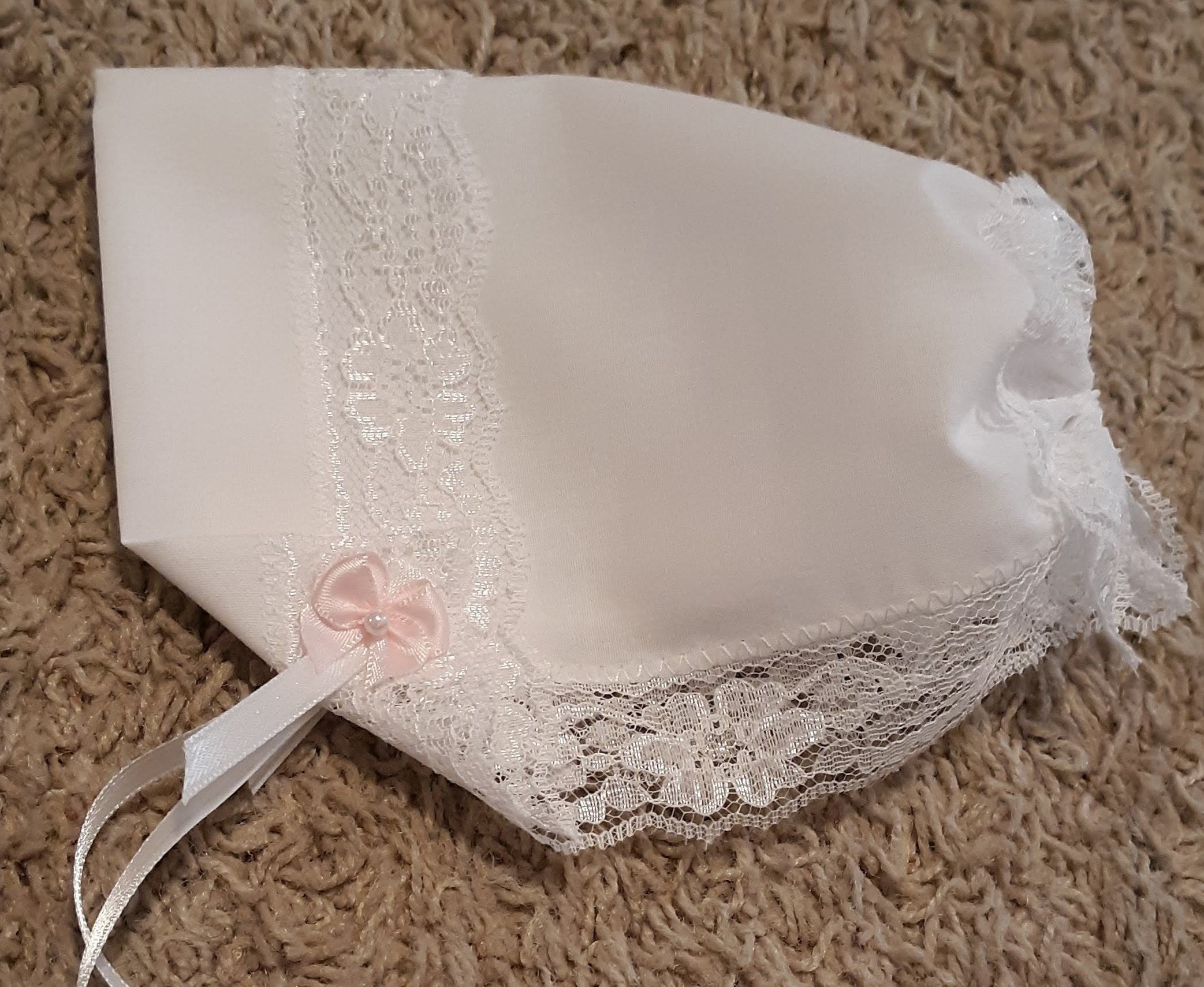 Baby Hankie Bonnet / Wedding Handkerchief With 1 1/2" Shiny Floral Lace ...