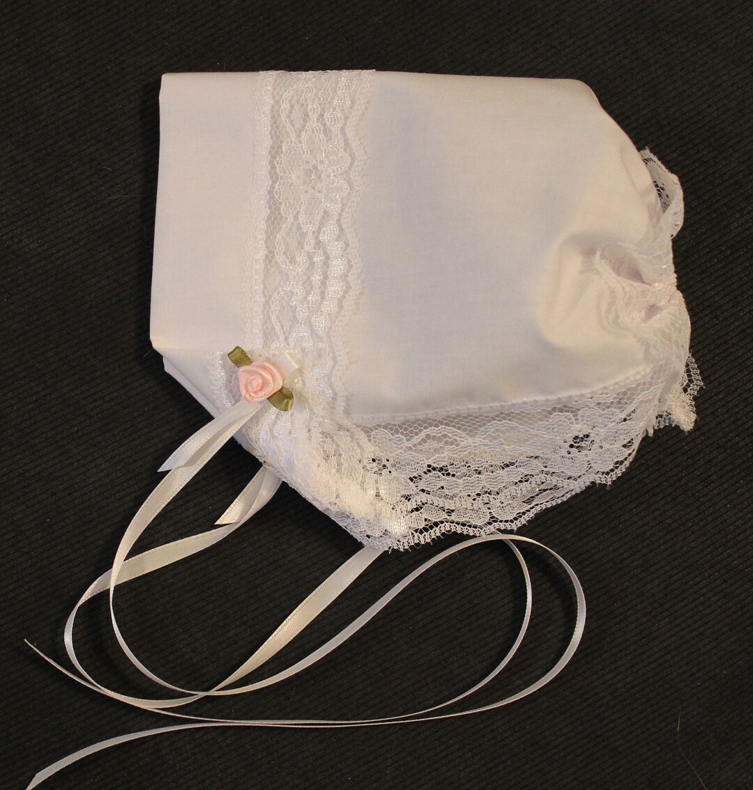 Baby Hankie Bonnet / Wedding Handkerchief With 1 1/2" Shiny Floral Lace ...