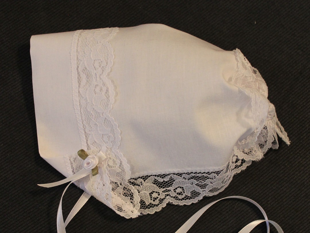 Baby Hankie Bonnet / Wedding Handkerchief With 1 1/4" Rose Garland Lace ...
