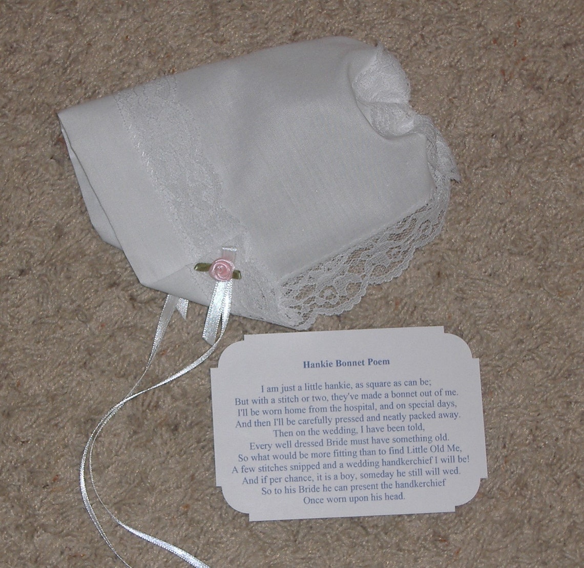 Baby Hankie Bonnet / Wedding Handkerchief With Floral Scallop Lace - Etsy
