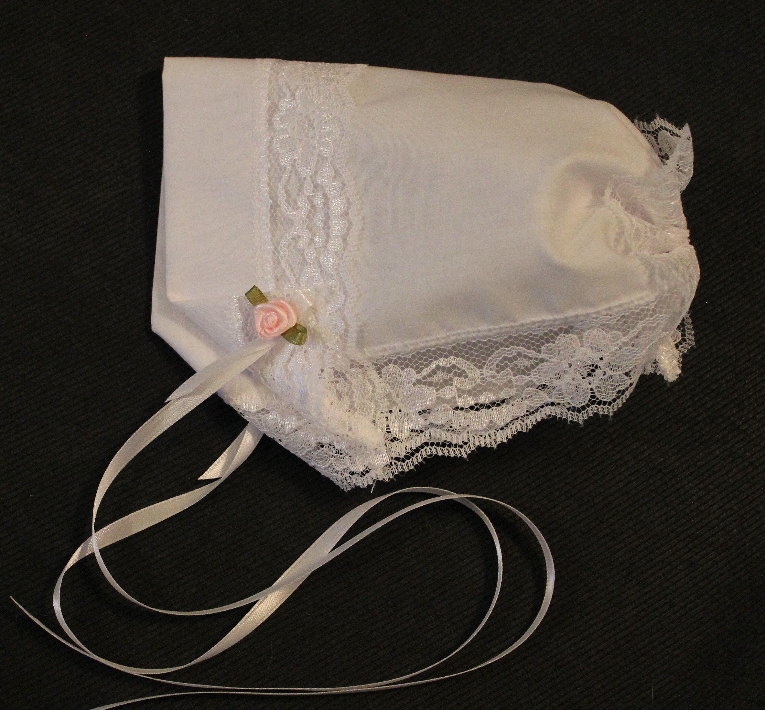 Baby Hankie Bonnet / Wedding Handkerchief With 1 1/2" Shiny Floral Lace ...
