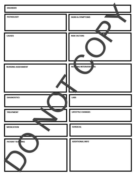 Pathophysiology/Nursing Care Template | Etsy