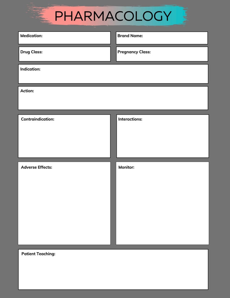Pharmacology Drug Chart - Etsy