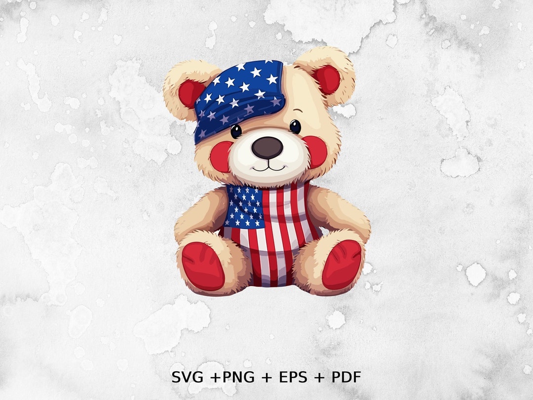 USA Teddy Bear Digital Clipart 4th of July, Independence Day Digital ...