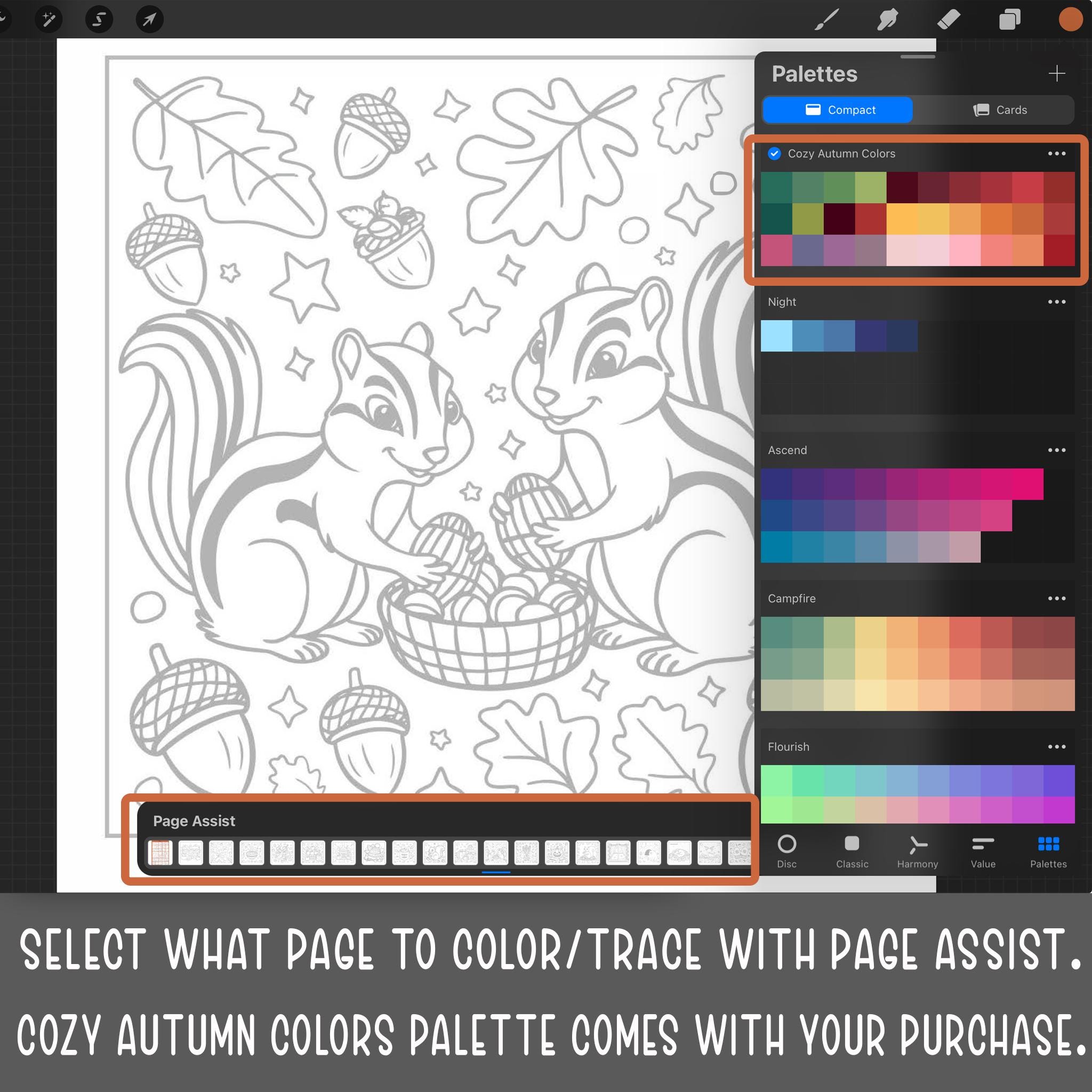 35 Trace and Color, Autumn Coloring Book, Procreate, Palette, .PDF ...